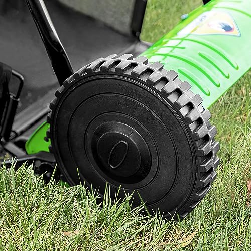 Qxznby 15-Inch Manual Lawn Mowers Push Lawn Mower Reel Mower Adjustable Cutting Height with Detachable Grass Catcher 5 Steel Blades 2 Wheels Easy to Use for Villas Parks Gardens Lawn (Green)