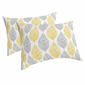 Edwiinsa Yellwo Grey Leaves Pillow Covers Standard Size Set of 2 20x26 Bed Pillow, Summer Tropical Plant Aesthetics Plush Soft Comfort for Hair/Skin Cooling Pillowcases with Envelop Closure