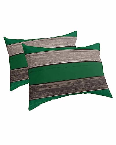 Edwiinsa Turquoise Brown Ombre Pillow Covers King Standard Set of 2 20x36 Bed Pillow, Farmhouse Teal Wooden Striped Plush Soft Comfort for Hair/Skin Cooling Pillowcases with Envelop Closure