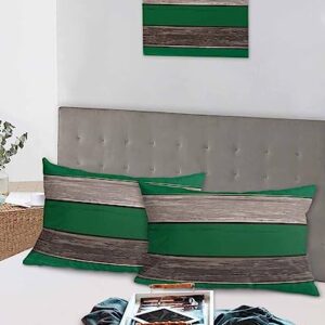 Edwiinsa Turquoise Brown Ombre Pillow Covers King Standard Set of 2 20x36 Bed Pillow, Farmhouse Teal Wooden Striped Plush Soft Comfort for Hair/Skin Cooling Pillowcases with Envelop Closure