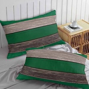 Edwiinsa Turquoise Brown Ombre Pillow Covers King Standard Set of 2 20x36 Bed Pillow, Farmhouse Teal Wooden Striped Plush Soft Comfort for Hair/Skin Cooling Pillowcases with Envelop Closure