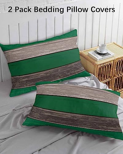 Edwiinsa Turquoise Brown Ombre Pillow Covers King Standard Set of 2 20x36 Bed Pillow, Farmhouse Teal Wooden Striped Plush Soft Comfort for Hair/Skin Cooling Pillowcases with Envelop Closure