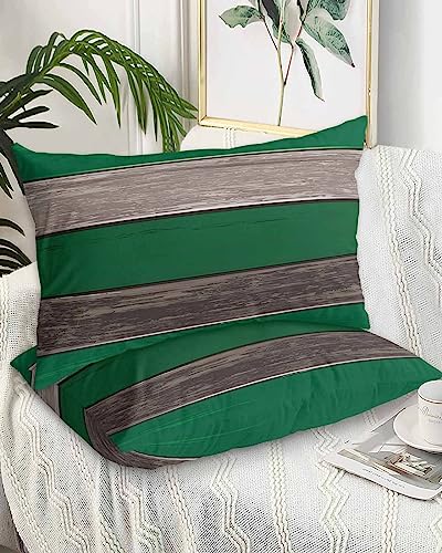 Edwiinsa Turquoise Brown Ombre Pillow Covers King Standard Set of 2 20x36 Bed Pillow, Farmhouse Teal Wooden Striped Plush Soft Comfort for Hair/Skin Cooling Pillowcases with Envelop Closure