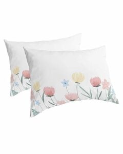 edwiinsa spring floral pillow covers standard size set of 2 20x26 bed pillow, watercolor colorful summer flowers plush soft comfort for hair/skin cooling pillowcases with envelop closure