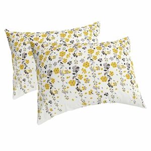 Weeping Flowers Pillow Covers King Standard Set of 2 20x36 Bed Pillow, Yellow Grey Summer Spring Floral Botanical Art Plush Soft Comfort for Hair/ Skin Cooling Pillowcases with Envelop Closure