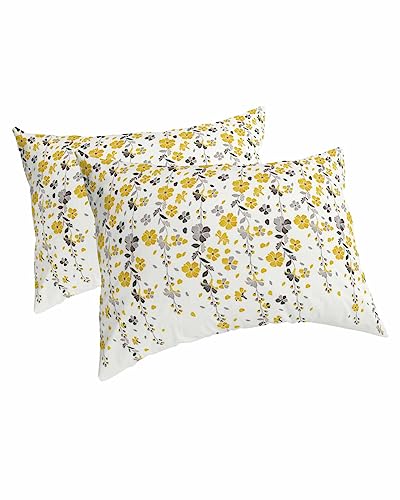 Weeping Flowers Pillow Covers King Standard Set of 2 20x36 Bed Pillow, Yellow Grey Summer Spring Floral Botanical Art Plush Soft Comfort for Hair/ Skin Cooling Pillowcases with Envelop Closure