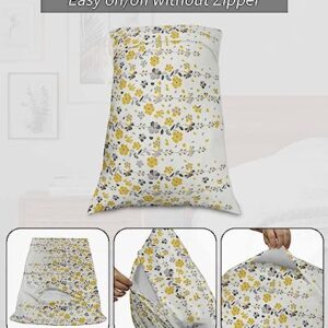 Weeping Flowers Pillow Covers King Standard Set of 2 20x36 Bed Pillow, Yellow Grey Summer Spring Floral Botanical Art Plush Soft Comfort for Hair/ Skin Cooling Pillowcases with Envelop Closure