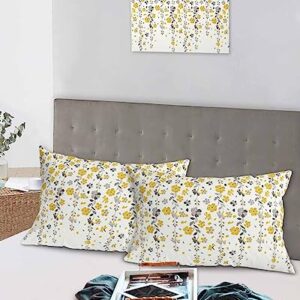 Weeping Flowers Pillow Covers King Standard Set of 2 20x36 Bed Pillow, Yellow Grey Summer Spring Floral Botanical Art Plush Soft Comfort for Hair/ Skin Cooling Pillowcases with Envelop Closure