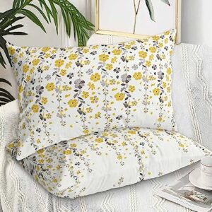 Weeping Flowers Pillow Covers King Standard Set of 2 20x36 Bed Pillow, Yellow Grey Summer Spring Floral Botanical Art Plush Soft Comfort for Hair/ Skin Cooling Pillowcases with Envelop Closure