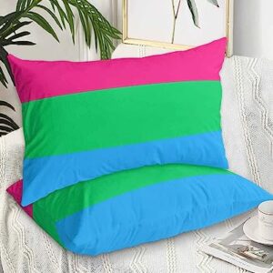 Edwiinsa Pink Green Blue Pillow Covers Standard Size Set of 2 20x26 Bed Pillow, Modern Abstract Art Aesthetics Striped Plush Soft Comfort for Hair/Skin Cooling Pillowcases with Envelop Closure