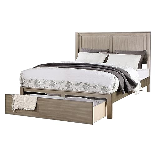 Benjara Kali Platform California King Bed, Panel Design, Storage Drawer, Tan, Light Brown