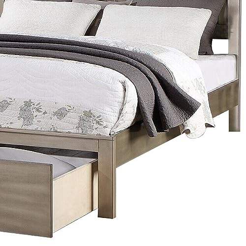 Benjara Kali Platform California King Bed, Panel Design, Storage Drawer, Tan, Light Brown