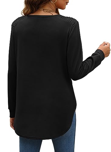 WEESO Tunic Sweatshirts for Women Loose Fit Trendy Casual Tops Black Sweaters XL