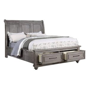 benjara demi california king bed, sleigh headboard, storage drawers, oak gray wood