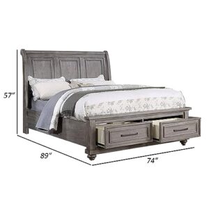 Benjara Demi California King Bed, Sleigh Headboard, Storage Drawers, Oak Gray Wood