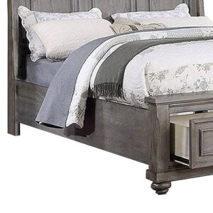 Benjara Demi California King Bed, Sleigh Headboard, Storage Drawers, Oak Gray Wood