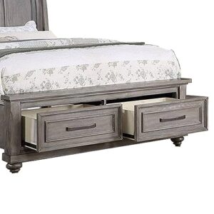 Benjara Demi California King Bed, Sleigh Headboard, Storage Drawers, Oak Gray Wood