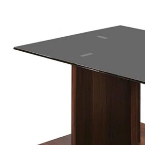 Benjara Liam 47 Inch Rectangular Coffee Table, Wood, Pedestal Base, Glass Top, Brown, Black