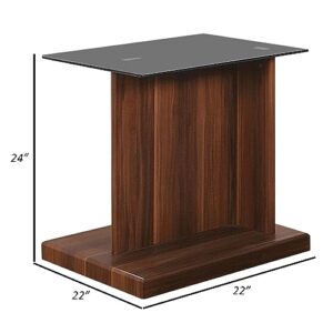 Benjara Liam 22 Inch Square Side End Table, Wood, Pedestal Base, Glass Top, Brown, Black