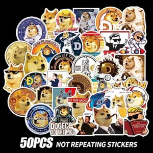 50Pcs Dogecoin Stickers for Water Bottles,Toys Teens Boys Girls Adults Gifts,Vinyl Waterproof Stickers for Laptop,Phone,Notebook,Skateboard Decal Sticker Pegatinas Juguete