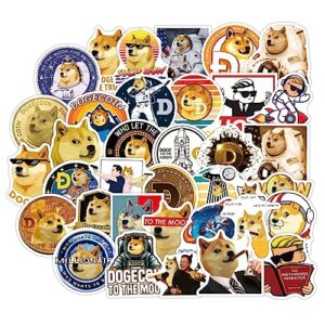 50Pcs Dogecoin Stickers for Water Bottles,Toys Teens Boys Girls Adults Gifts,Vinyl Waterproof Stickers for Laptop,Phone,Notebook,Skateboard Decal Sticker Pegatinas Juguete