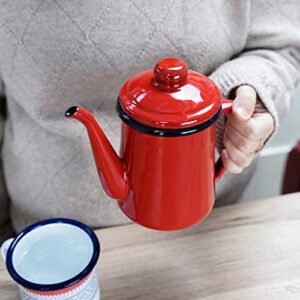 FURLOU Kettle for Stove top Enamel Kettle Red Gooseneck Kettle Creative Retro Stovetop Natural Gas Teapot for Use at Home Or Campsite Kitchen Supplies Teapots