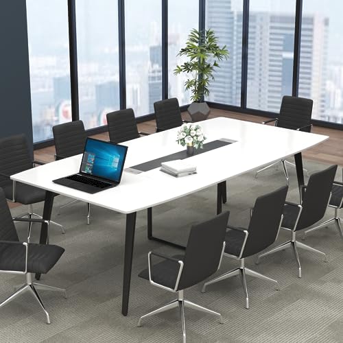 Loomie 8FT Conference Table, 94.49" L x 47.24" W x 29.53" H Meeting Seminar Table with Grommet, Large Boat Shaped Computer Desk, Boardroom Desk for Office Meeting Conference Room, White