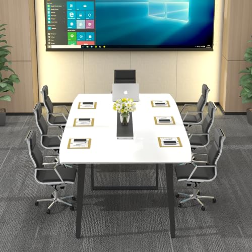 Loomie 8FT Conference Table, 94.49" L x 47.24" W x 29.53" H Meeting Seminar Table with Grommet, Large Boat Shaped Computer Desk, Boardroom Desk for Office Meeting Conference Room, White