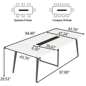 Loomie 8FT Conference Table, 94.49" L x 47.24" W x 29.53" H Meeting Seminar Table with Grommet, Large Boat Shaped Computer Desk, Boardroom Desk for Office Meeting Conference Room, White