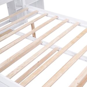 BIADNBZ Full Size Storage Bed Frame with Pull Out Shelves and Twin Trundle, Wooden Versatile Platform Bedframe w/Headboard, for Kids Teens Adults Bedroom, White