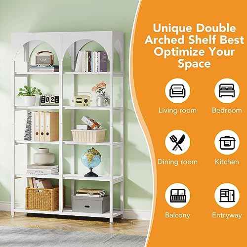 Tribesigns 5 Tiers White Tall Bookshelf: 70.9 Inches Modern Arched Display Shelves, Freestanding Wood and Metal Open Etagere Bookcase, Wall Book Shelf for Living Room Bedroom Office