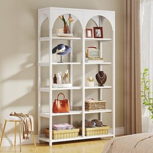 Tribesigns 5 Tiers White Tall Bookshelf: 70.9 Inches Modern Arched Display Shelves, Freestanding Wood and Metal Open Etagere Bookcase, Wall Book Shelf for Living Room Bedroom Office