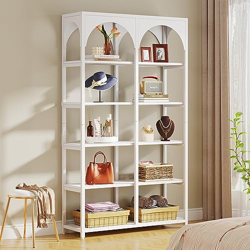 Tribesigns 5 Tiers White Tall Bookshelf: 70.9 Inches Modern Arched Display Shelves, Freestanding Wood and Metal Open Etagere Bookcase, Wall Book Shelf for Living Room Bedroom Office