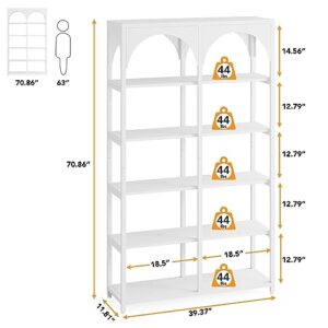 Tribesigns 5 Tiers White Tall Bookshelf: 70.9 Inches Modern Arched Display Shelves, Freestanding Wood and Metal Open Etagere Bookcase, Wall Book Shelf for Living Room Bedroom Office