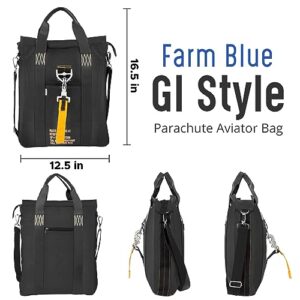 Farm Blue Tactical Aviator Flight Bag – Para Rescue Parachute Style- Medium Size Pilot Laptop Crossbody Briefer -Stealth Black