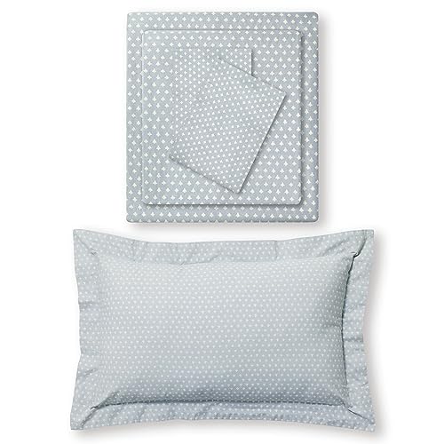 Nate Home mDesign by Nate Berkus 200TC 5-Piece Cotton Percale Sheet Set | from mDesign - Full Size - 1 Flat Sheet/1 Fitted Sheet/2 Standard Pillowcases/1 Accent Pillow, Limestone/Parchment