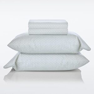 Nate Home mDesign by Nate Berkus 200TC 5-Piece Cotton Percale Sheet Set | from mDesign - Full Size - 1 Flat Sheet/1 Fitted Sheet/2 Standard Pillowcases/1 Accent Pillow, Limestone/Parchment