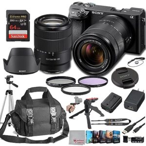 sony a6400 mirrorless camera with 18-135mm lens 64gb extreem speed memory, case. tripod, filters, hood, grip, & professional video & photo editing software kit