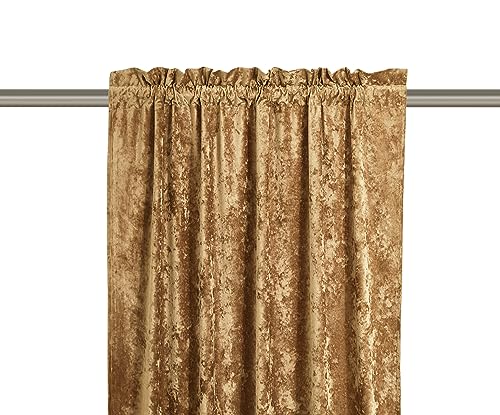 Chezmoi Collection Lux Caramel Gold Crushed Velvet Curtains 2 Panel Set - 96 inches Long Room Darkening Luxury Distressed Velvet Rod Pocket Window Drapes for Living Room Bedroom 50" W x 96" L