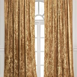 Chezmoi Collection Lux Caramel Gold Crushed Velvet Curtains 2 Panel Set - 96 inches Long Room Darkening Luxury Distressed Velvet Rod Pocket Window Drapes for Living Room Bedroom 50" W x 96" L