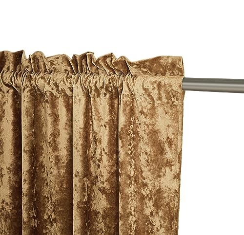 Chezmoi Collection Lux Caramel Gold Crushed Velvet Curtains 2 Panel Set - 96 inches Long Room Darkening Luxury Distressed Velvet Rod Pocket Window Drapes for Living Room Bedroom 50" W x 96" L