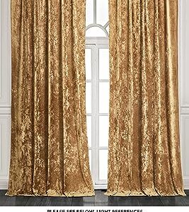 Chezmoi Collection Lux Caramel Gold Crushed Velvet Curtains 2 Panel Set - 96 inches Long Room Darkening Luxury Distressed Velvet Rod Pocket Window Drapes for Living Room Bedroom 50" W x 96" L