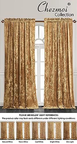 Chezmoi Collection Lux Caramel Gold Crushed Velvet Curtains 2 Panel Set - 96 inches Long Room Darkening Luxury Distressed Velvet Rod Pocket Window Drapes for Living Room Bedroom 50" W x 96" L