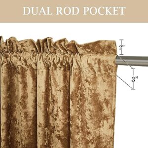 Chezmoi Collection Lux Caramel Gold Crushed Velvet Curtains 2 Panel Set - 96 inches Long Room Darkening Luxury Distressed Velvet Rod Pocket Window Drapes for Living Room Bedroom 50" W x 96" L