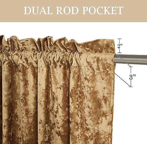 Chezmoi Collection Lux Caramel Gold Crushed Velvet Curtains 2 Panel Set - 96 inches Long Room Darkening Luxury Distressed Velvet Rod Pocket Window Drapes for Living Room Bedroom 50" W x 96" L