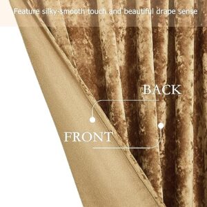 Chezmoi Collection Lux Caramel Gold Crushed Velvet Curtains 2 Panel Set - 96 inches Long Room Darkening Luxury Distressed Velvet Rod Pocket Window Drapes for Living Room Bedroom 50" W x 96" L