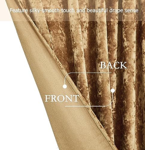 Chezmoi Collection Lux Caramel Gold Crushed Velvet Curtains 2 Panel Set - 96 inches Long Room Darkening Luxury Distressed Velvet Rod Pocket Window Drapes for Living Room Bedroom 50" W x 96" L