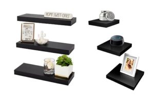 sorbus floating shelves bundle - set of 5 wall shelves - 2 square tile shelves & 3 flat floating shelves - hanging wall shelves for home decor