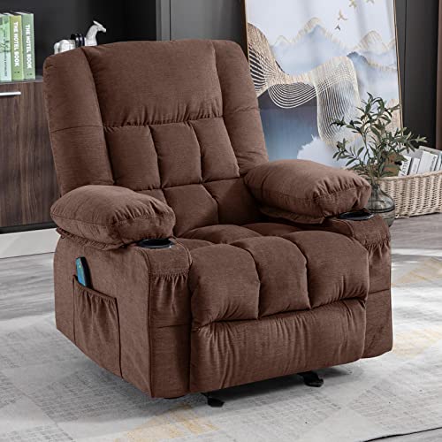 BOSMILLER Massage Rocker Recliner Chair with Vibration Massage and Heat Ergonomic Lounge Chair for Living Room with Rocking Function and Side Pocket, 2 Cup Holders, USB Charge Port