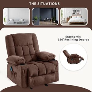 BOSMILLER Massage Rocker Recliner Chair with Vibration Massage and Heat Ergonomic Lounge Chair for Living Room with Rocking Function and Side Pocket, 2 Cup Holders, USB Charge Port